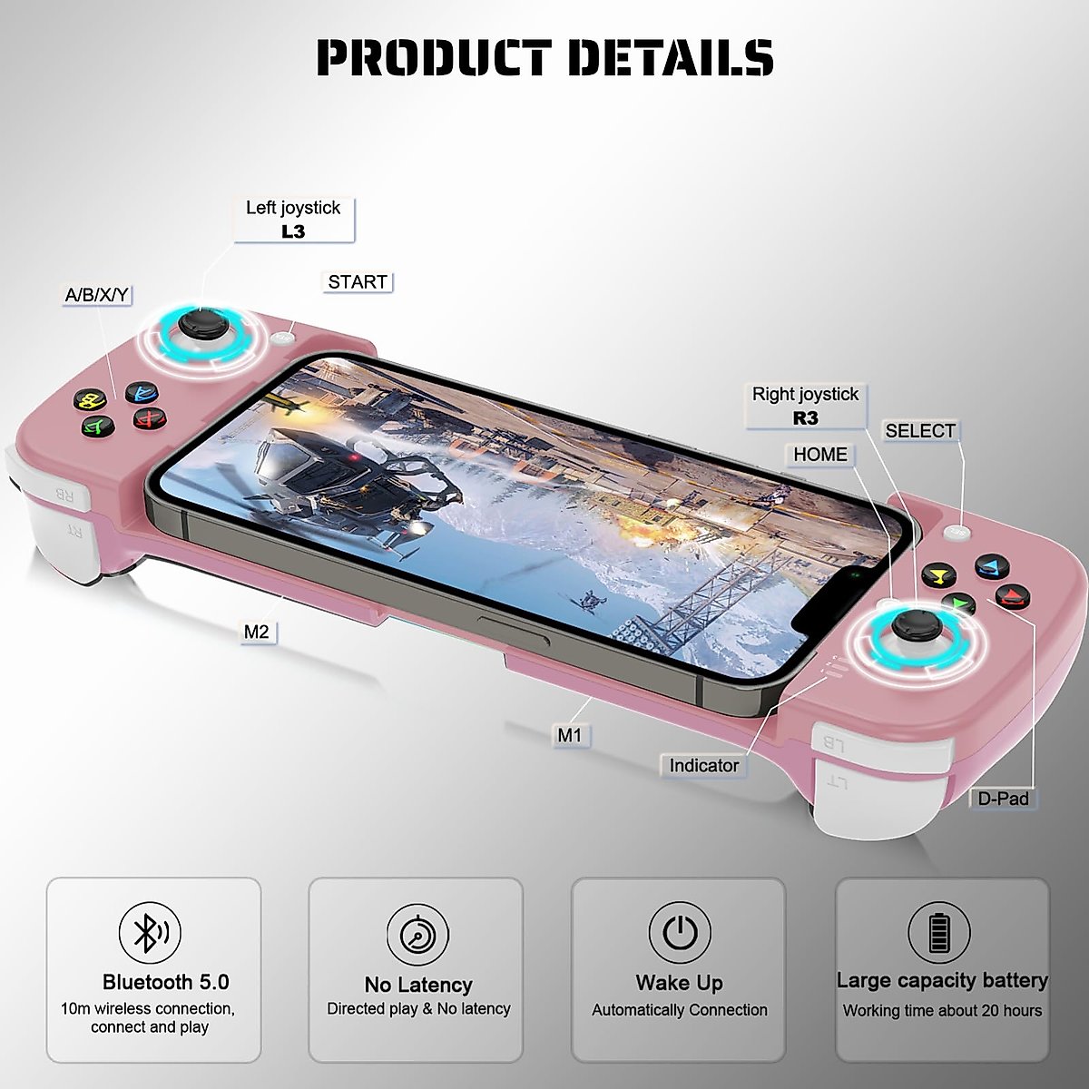 arVin Mobile Game Controller for Samsung Galaxy S23/S22/S21 Ultra, TCL, Tablet, Android Wireless Gamepad for iPhone 15/14/13/12, iOS, iPad, MacBook, PC Gaming Joystick with Back Button, Direct Play