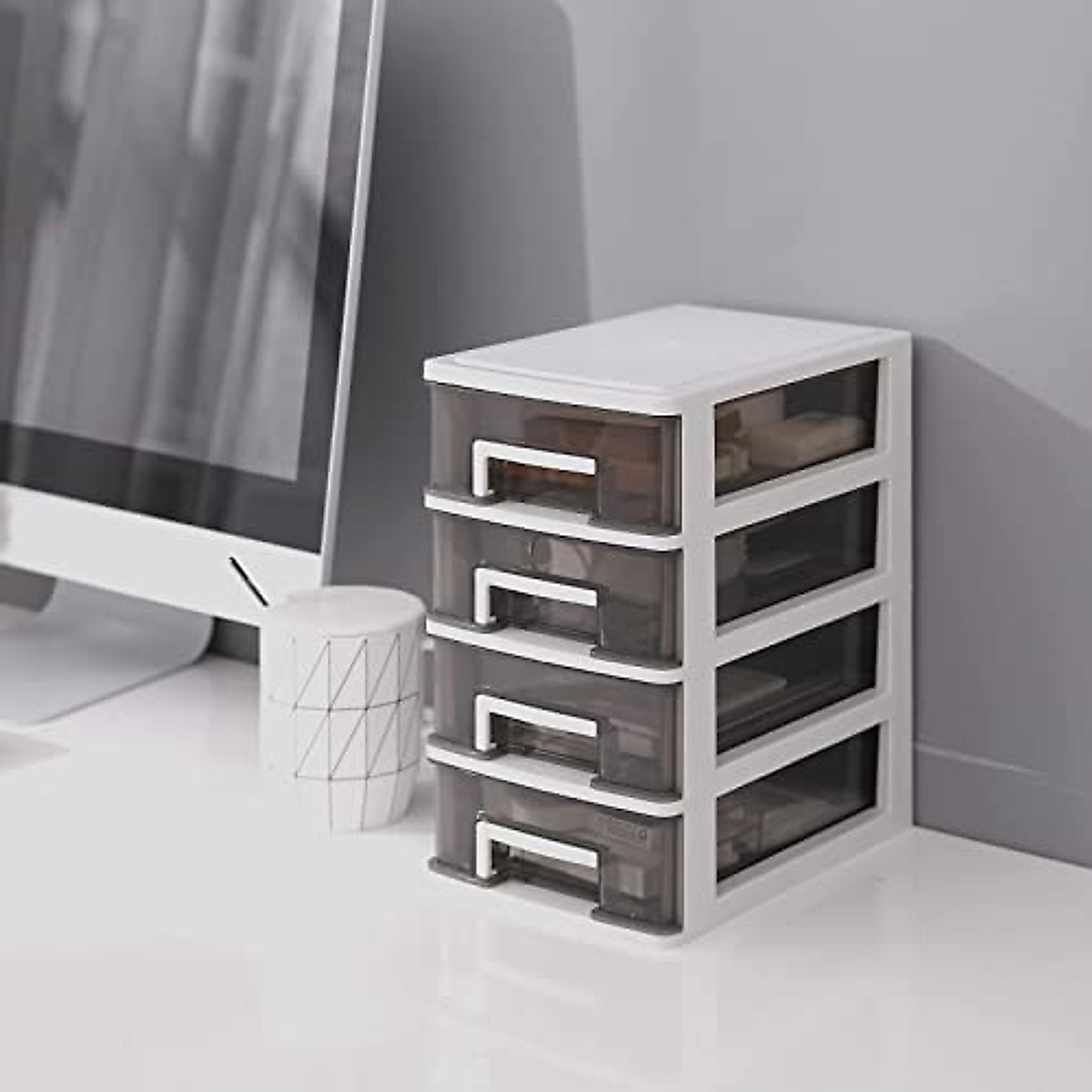 4 Drawer Plastic Storage - Plastic Storage Bins with Drawers, Desktop Storage Drawers Clear Drawers Storage Box for Home (25.2 * 21.1 * 15.2CM)