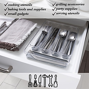 Kitchen Details 23195 Utensil and Cutlery Drawer Organizer, Divider, Tray, Storage, 5 Compartment, Clear