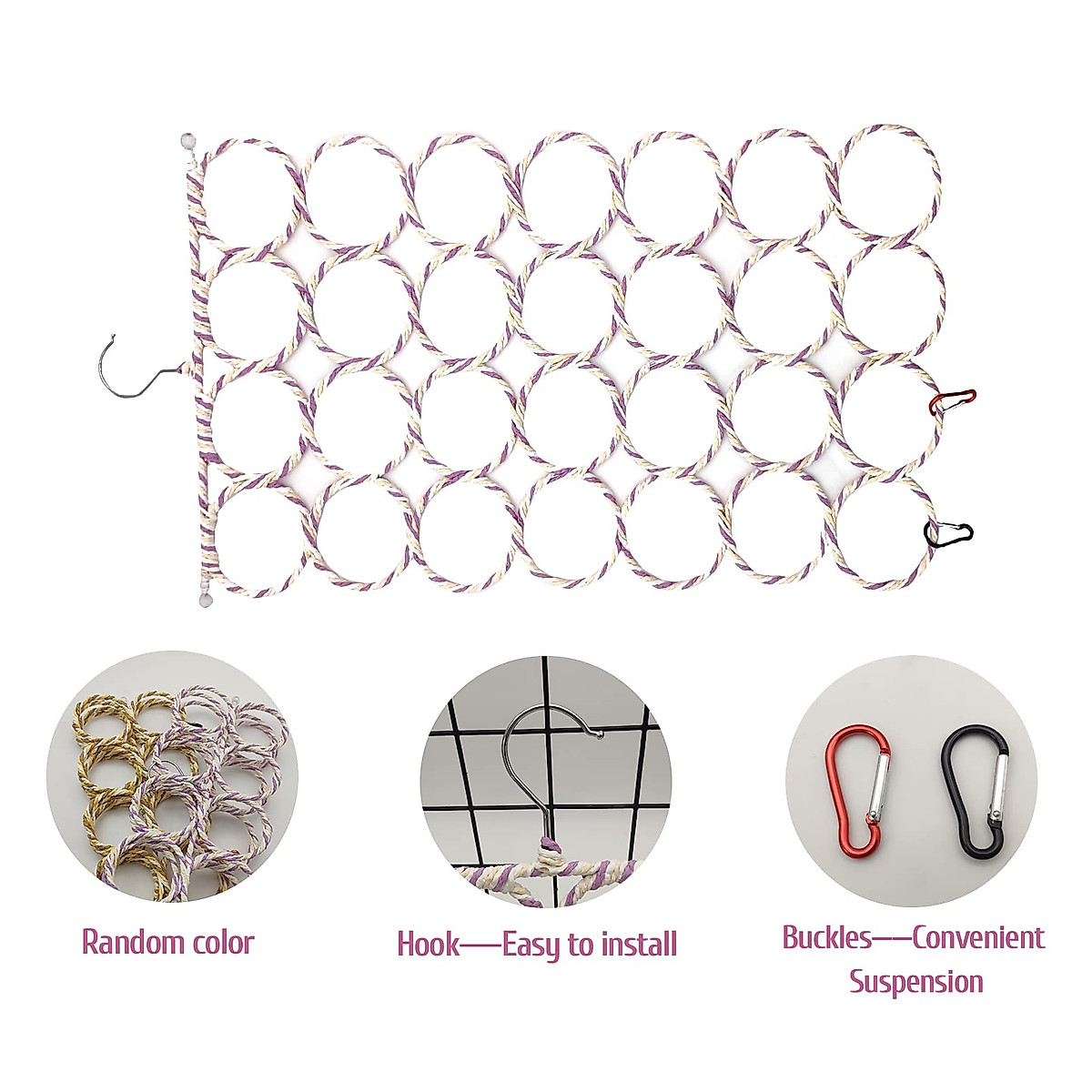 BNOSDM 3 Packs Bird Hemp Rope Net Swing Climbing Rope Net for Birds Parrot Ladder Macaw Hanging Hammock Activity Toy for Rats Parakeet Cockatiel Cockatoo Conure African Grey Budgie