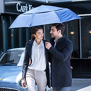 Large Umbrella Windproof 54 Inch Folds Into Portable Travel Size - Big Enough To Comfortably Fit In 2 Adults - Auto Open Close and Patented Vortex System For Superior Safety And Durability (Black)