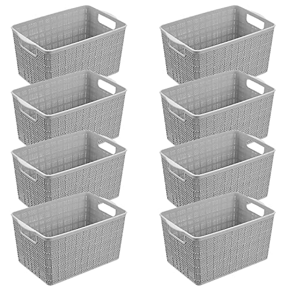 AYSUM 8 Pack Plastic Storage Basket, 9.7 x 6.5 x 5.5 Inch, Small Plastic Baskets Stackable Plastic Woven Organizer with Handle for Home Office - Grey