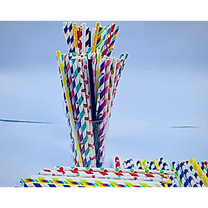 Recyclable paper straws, 100 Pcs, Birthday Parties, Art and craft projects, beautiful colors, durable, 6mm x 195 mm
