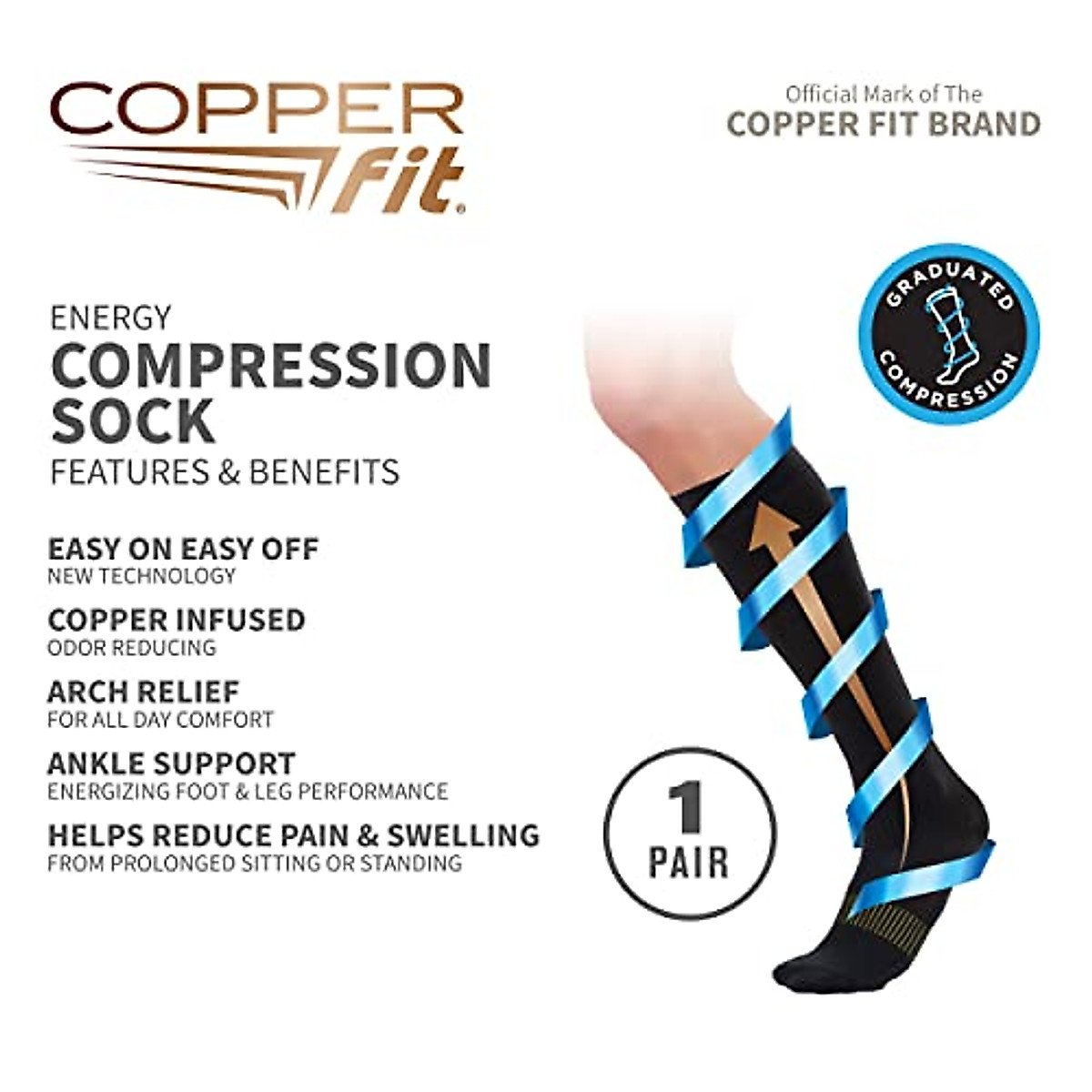 Copper Fit 1 Pair, Black, Large/X-Large