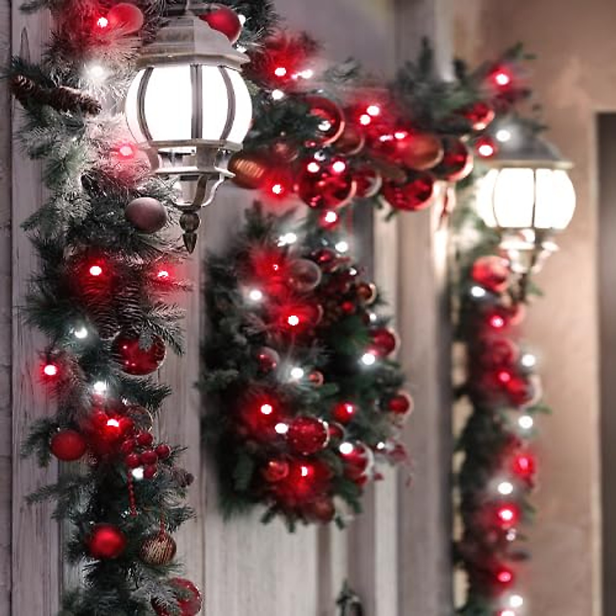 82FT 200 LED Red White Christmas Lights Outdoor/Indoor, Timer & Memory Function & 8 Modes, Extendable Green Wire, Waterproof String Lights for Xmas Tree Holiday Party Garden Yard Decor (Red & White)