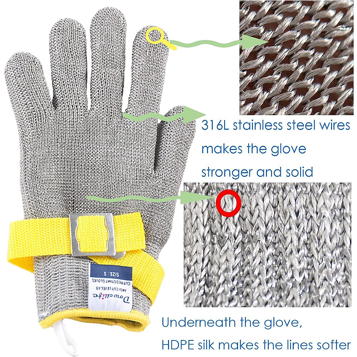 Dowellife Level 9 Cut Resistant Glove Food Grade, Stainless Steel Mesh Metal Glove Knife Cutting Glove for Butcher Meat Cutting Oyster Shucking Kitchen Mandoline Chef Slicing Fish Fillet (Medium)