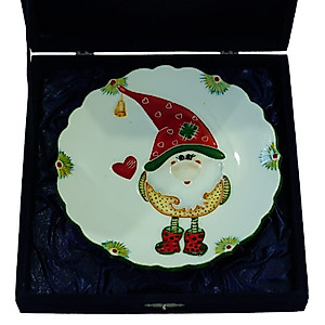 Anka Handcrafts - Christmas Home Decors - Santa's Dwarves - Handmade & Handpainted Ceramic Plates with Unique Embossed Surface – w Navy Int. Velvet Case – Christmas for Homes 760