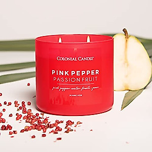 Colonial Candle Pink Pepper Passionfruit Scented Jar Candle, Pop of Color Collection, 3 Wick, Red, 14.5 oz - Up to 60 Hours Burn