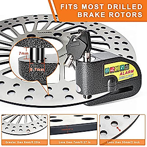 Motorcycle Alarm Disc Brake Lock, Motorcycle Locks Anti-Theft Security Wheel Disc Lock Waterproof 110dB Alarm Sound with 5ft Reminder Cable Keys and Carry Pouch for Motorbike Bike Scooter