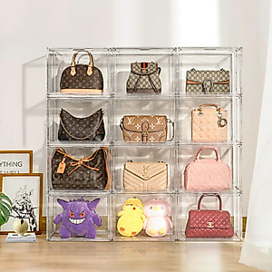 Clear Plastic Handbag Storage Organizer for Closet,Acrylic Purse Organizer with Magnetic Door,Dustproof Book & Cosmetic Display Cases,Large Figures Collectibles Showcase,Shoe Box, Bag Organizer