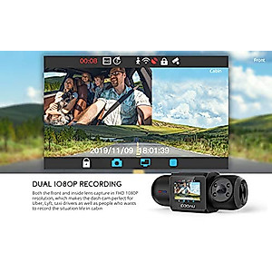 COOAU Dash Cam, 64GB SD Card Included, 1080P FHD Built-in GPS Wi-Fi, Front and Inside Car Camera Recorder for Uber with Infrared Night Vision, Sony Sensor, 4 IR LEDs，G-Sensor, Parking Mode