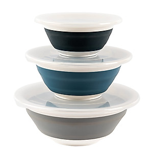 Progressive Prepworks Thinstore Collapsible Prep/Storage Bowls with Lids - Set of 3, Dark Pastels