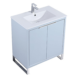 Fine Fixtures Opulence Collection 30 in. W x 18 in. D x 33 in. H Bathroom Vanity in Pastel Blue with White Ceramic Sink - Chrome Hardware
