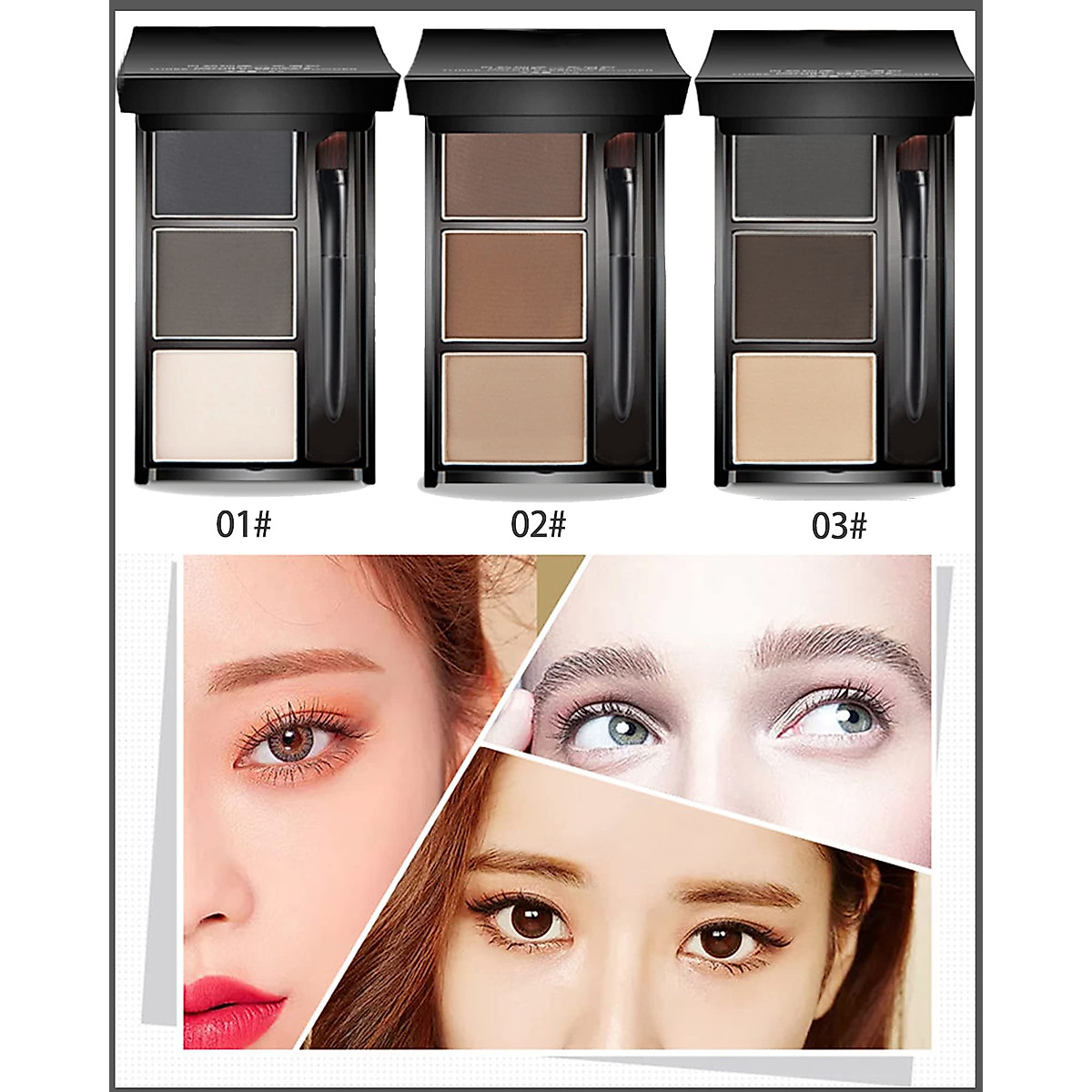 Eyebrow Powder Makeup Kit-3 Colors Eye Brow Powder Palette Long-Lasting Waterproof, Dark/light Brown Brow Filler, Fill & Sculpt Full Eyebrows for Women, With Mirror, Brow Brush & Razor-Set 02