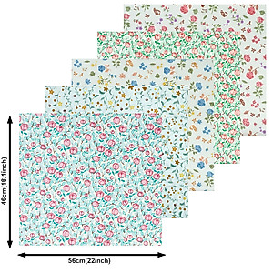 Gnognauq Floral Cotton Fabric Fat Quarter Bundles, 7 Pieces Rose Tulip Pre-Cut Fabric Multi Color Printed Quilting Fabric for Patchwork Sewing Quilting, 18x22 inches