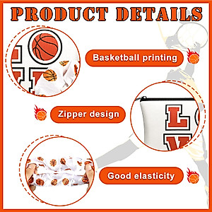 24 Basketball Stuff Set Cosmetic Bags Sport Makeup Bags Pencil Case Portable Storage Case Satin Sport Hair Scrunchies Elastic Hair Bands Basketball Gifts Basketball Accessories for Girl (White, Love)