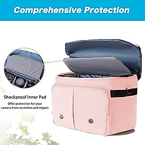 MOSISO Camera Case Crossbody Shoulder Messenger Bag, DSLR/SLR/Mirrorless Photography Vintage PU Leather Flap Gadget Bag with Rain Cover Compatible with Canon/Nikon/Sony Camera and Lens, Pink