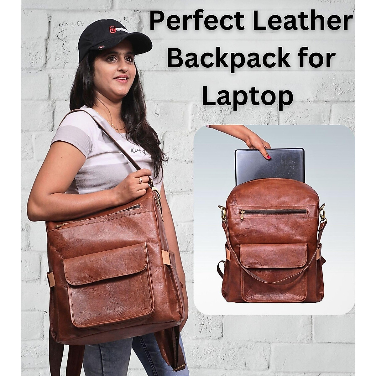 Genuine Leather Laptop Backpack for Women Designer Brown Leather Backpack Purse with 15.6-inch Laptop Computer Compartment Best for Work, Travel, and Daily Use