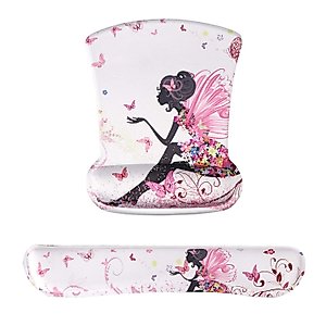 iCasso Keyboard Wrist Rest and Mouse Wrist Rest Pad, Made of Memory Foam, Ergonomic Support, Easy Typing and Relieve Wrist Pain, Perfect for Gaming, Computer, Office, Laptop (Butterfly Girl)