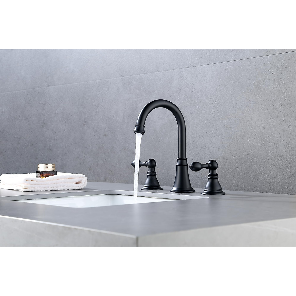 Derengge Matte Black Bathroom Sink Faucet,3 Hole Two Handle Bathroom Faucet with Pop up Drain, 8 Inch Widespread Bathroom Faucet for Bathroom Sink Vanity RV Farmhouse Sink,LF-0285-MT