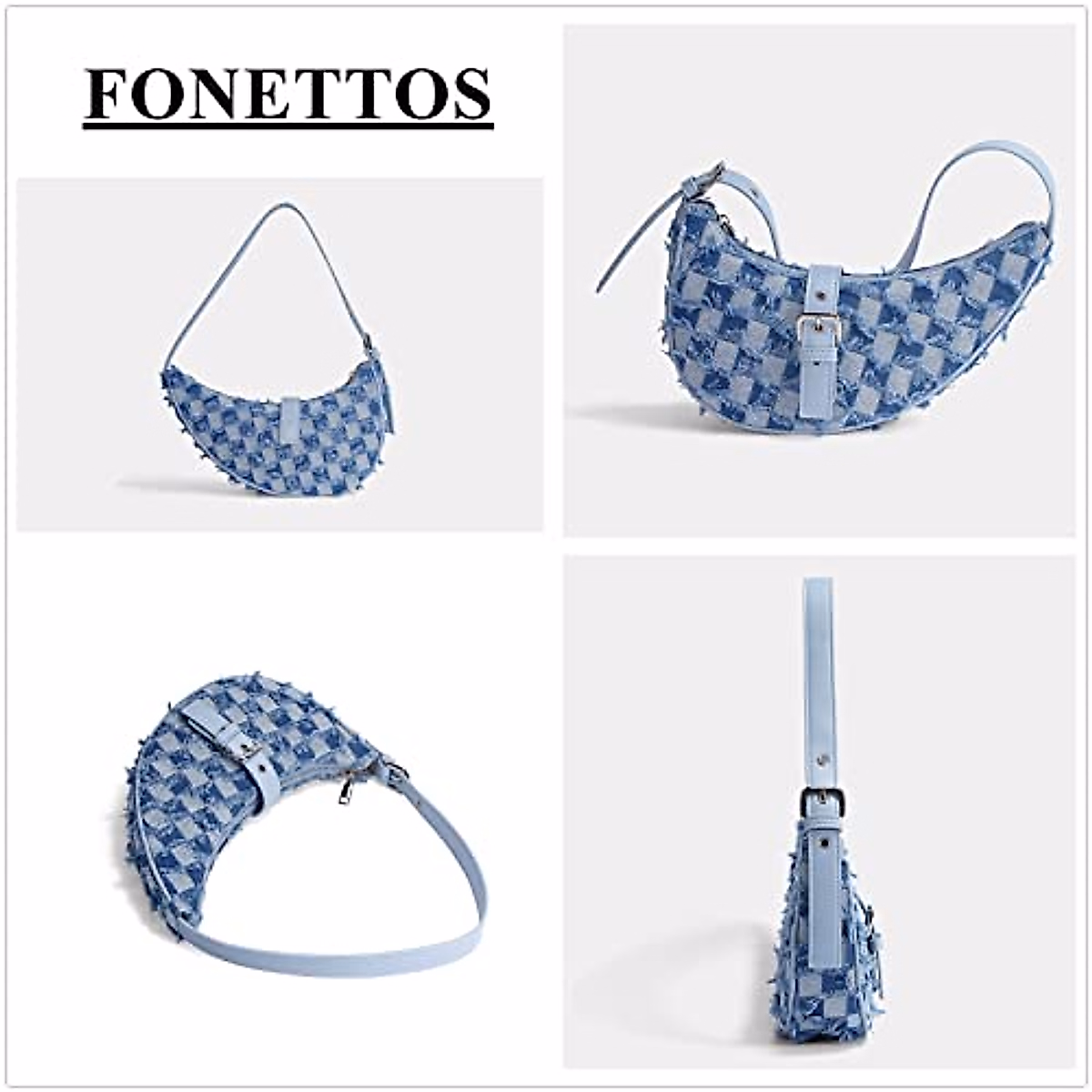 FONETTOS Y2K Saddle Hobo Bag, Women Shoulder Purse Moon Bag Handbag Fashion for Girls