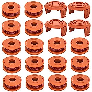 Trimmer Spool Line for Worx wa0010, Replacement Spools Compatible with Worx Weed Eater String, Trimmer Line Refills 0.065 inch for Worx Electric String Trimmers(16 Spools+4 Trimmer Caps)