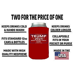 Rogue River Tactical Trump Red Make America Great Again MAGA Flag Neoprene Collapsible Beer Can Bottle Beverage Cooler Sleeves 2 Pack