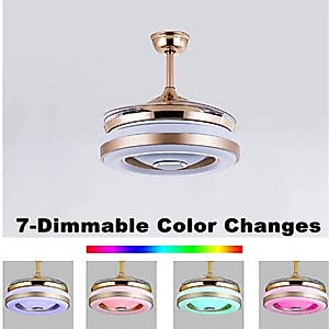 Angry Pryo 42Inch Bluetooth Ceiling Fan with Light and Speaker Music, 7 Color Dimmable LED Retractable Blades with Remote Ceiling Lighting Chandelier for Livingroom Restaurant Hall