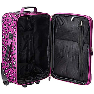 Rockland Fashion Softside Upright Luggage Set, Expandable,Telescopic Handle,Wheel, Purple Leopard, 2-Piece (14/19)