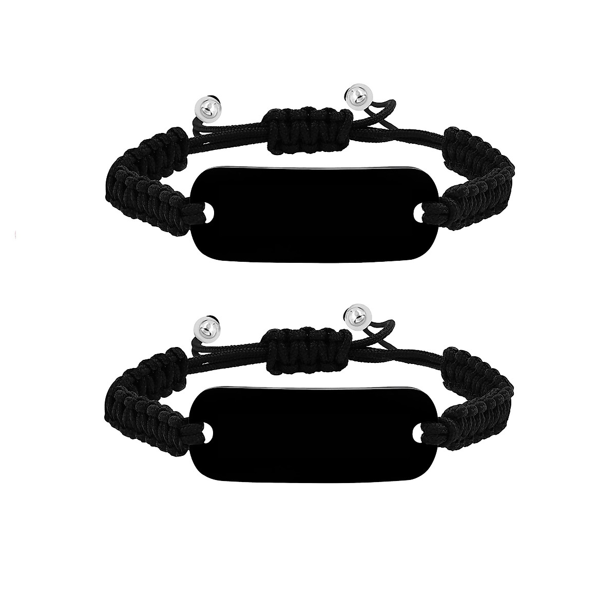 Custom Name Identity Bracelet for Dementia, Handmade Personalized Name ID Bar bracelet for Mother Father Grandma Grandpa Y1464-4D (2Pieces:Black+Black)