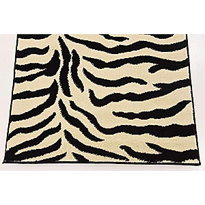 Unique Loom Wildlife Collection Animal Inspired with Zebra Design Area Rug, 2 ft 7 in x 10 ft, Ivory/Black