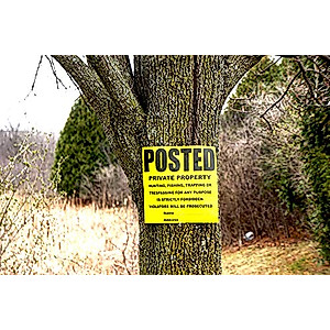 WristCo Posted Sign Yellow Private Property for outdoors - 11" x 11" 100 per Pack weatherproof tear-resistant Tyvek high visibility for warning no trespassing hunting fishing trapping