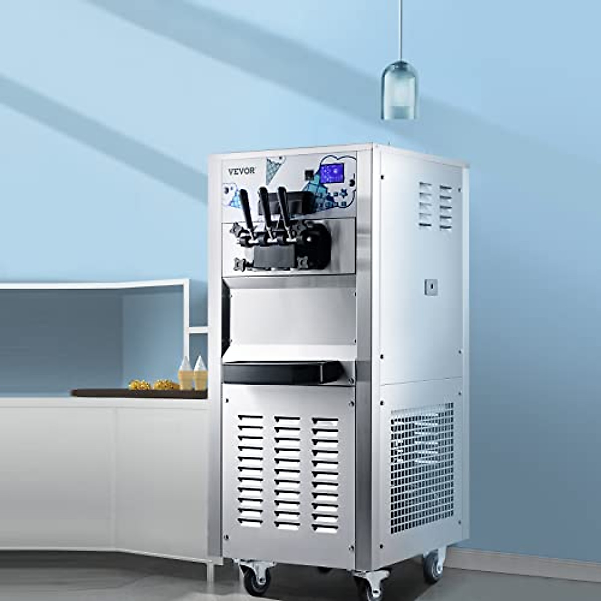 VEVOR Commercial Ice Cream Machine with Two 12L Hoppers Soft Serve Machine with 3 Flavors Commercial Ice Cream Maker 2500W Compressor Soft Ice Cream Machine with LCD Panel for Restaurants Snack Bar