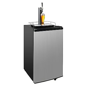 3.4 Cu.Ft. Kegerator, Keg Beer Cooler for Beer Dispensing with 4 Casters, CO2 Cylinder, Temperature Control, Drip Tray, Black Stainless Steel
