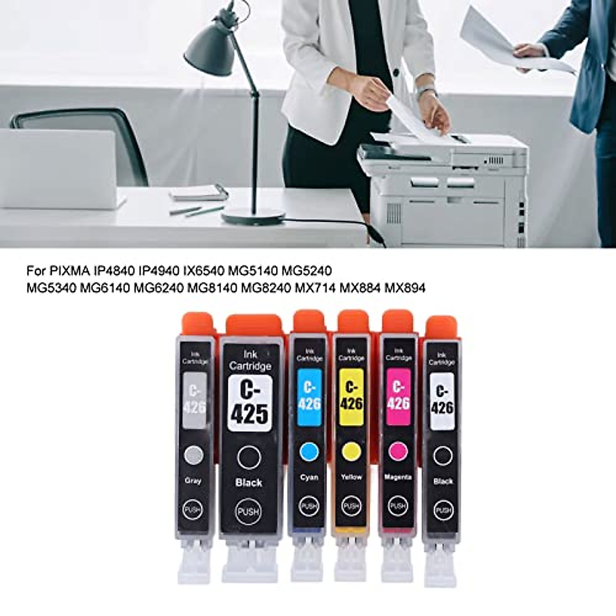 425-426 Ink Cartridge with 5% Coverage, Clear Printing Multi Colors Inkjet Cartridge, for Home, Office, School (BK BK C M Y GY 6 Colors)