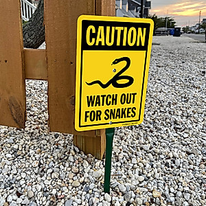 SmartSign 10 x 7 inch “Caution - Watch Out For Snakes” LawnPuppy Yard Sign and 18 inch Stake Kit, 40 mil Laminated Rustproof Aluminum, Black and Yellow, Set of 1, Made in USA