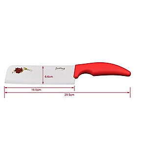 Sailing. Elegant 6.5-inch Ceramic Chef's Knife, Red Handle,White Blade with Red Flower - Best Kitchen Ceramic Cutlery, Featuring Designs