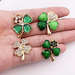 4 Pcs St. Patrick's Day Good Luck Charm Green Four Leaf Shamrock Clover Pin Brooch