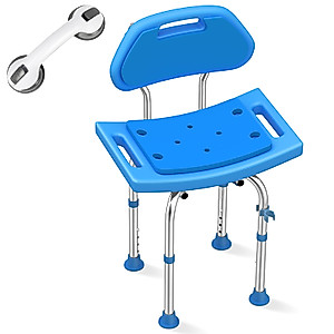 UGarden Upgraded Stainless Steel Shower Chair with T-Shaped Wide Back, 400LB Safety Shower Chair for Inside Shower, Anti Slip Adjustable Bath Chair Blue, Shower Seat for Bathtub for Seniors/Disabled