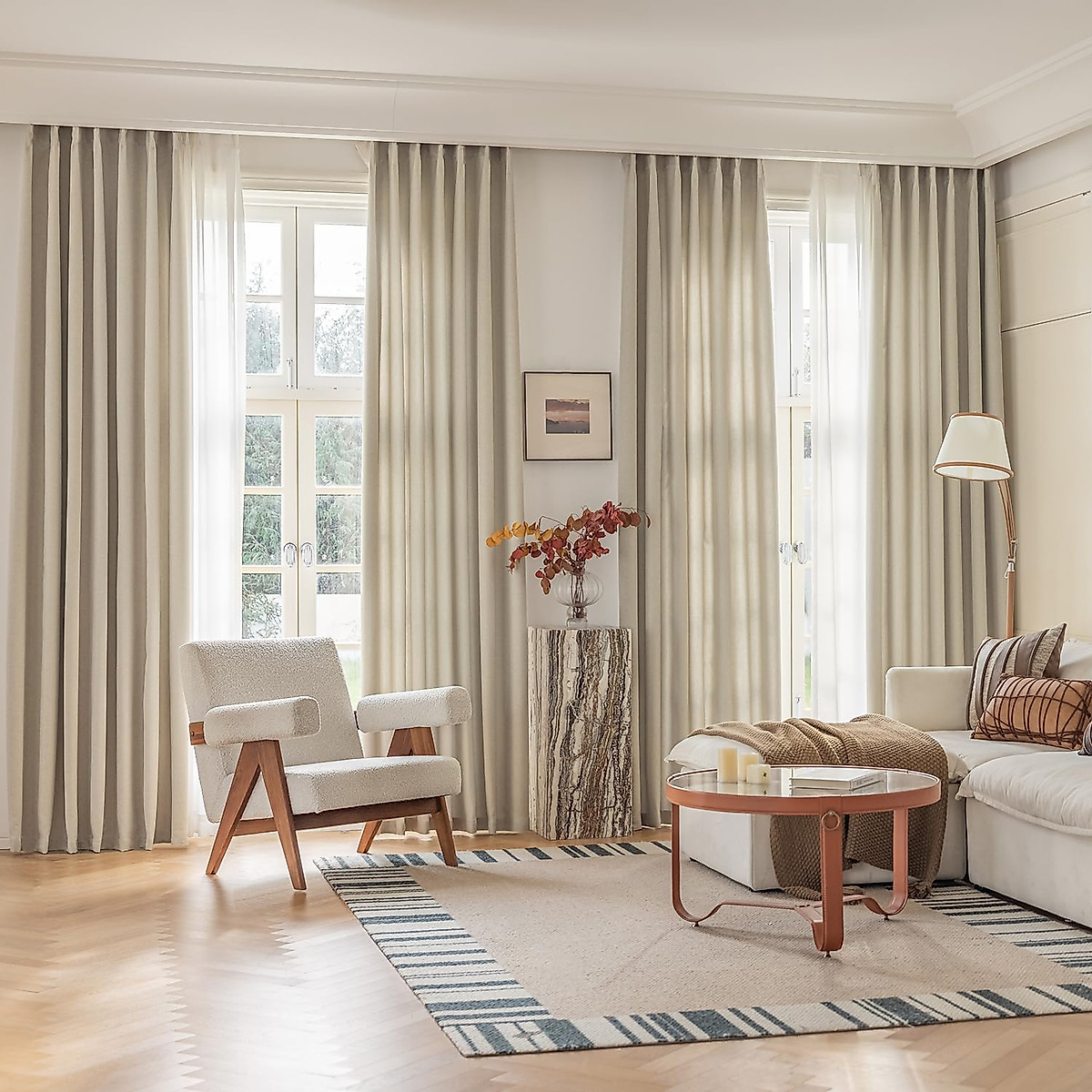 jinchan Linen Textured Curtain for Living Room Darkening 84 Inch Long Bedroom Curtains Thermal Insulated Curtains Greyish Beige Curtains Grommet Top Window Curtains 1 Panel