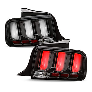 AKKON - Fits 2005-2009 Ford Mustang LED [White Tube] Black Tail Lamp Brake Lights w/Sequential Signal Pair Left + Right