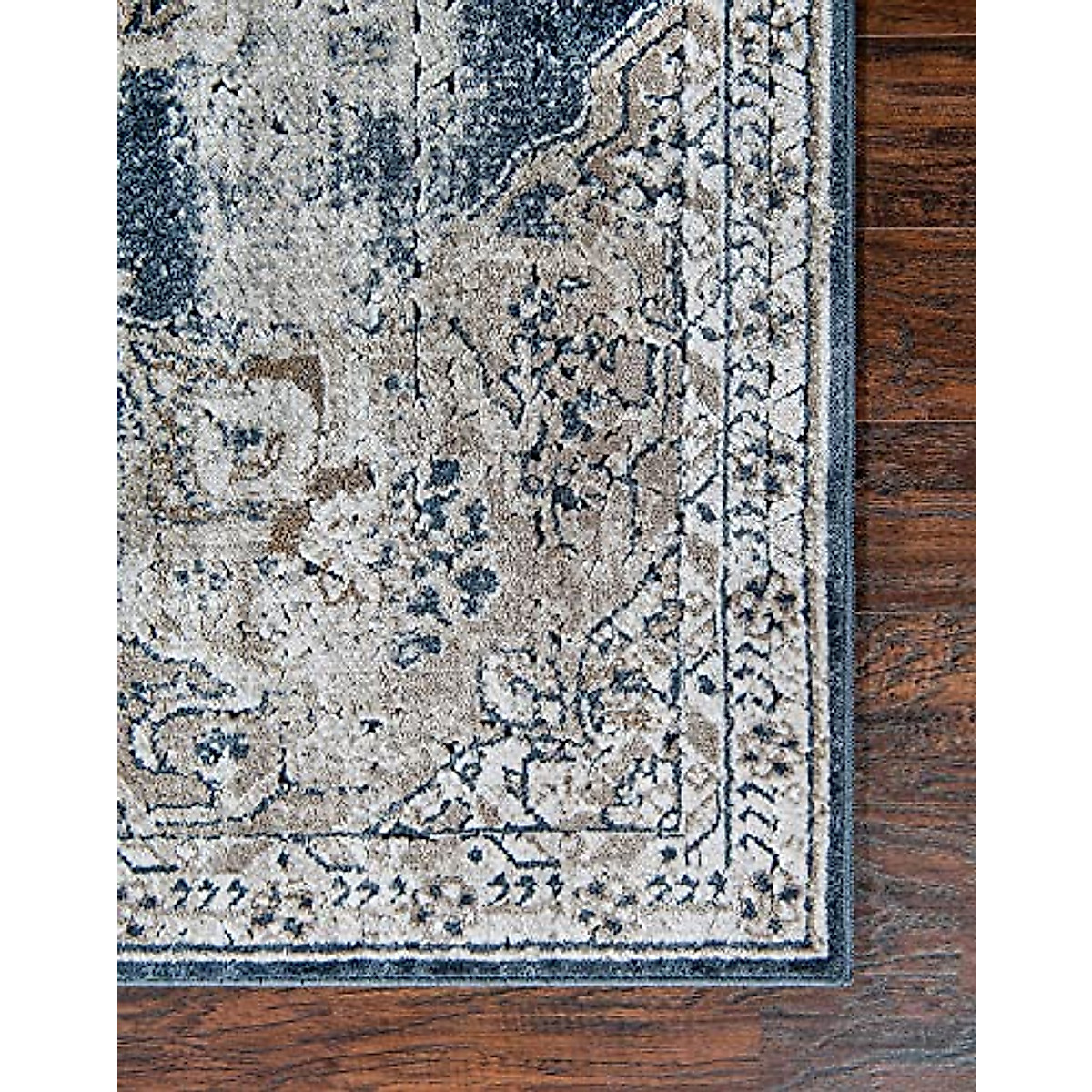 Unique Loom Chateau Collection Vintage, Distressed, Medallion, Rustic, Traditional Area Rug, 9' 0" x 12' 0", Beige/Navy Blue