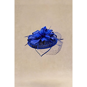 BABEYOND Fascinator Hat Veil Feather Fascinator Tea Party Kentucky Pillbox Derby Hat Bridal Wedding Party Royal Blue