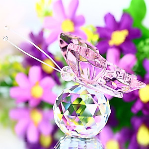 H&D HYALINE & DORA Pink Crystal Flying Butterfly with Crystal Ball Base Figurine Collection Cut Glass Ornament Statue Animal Collectible