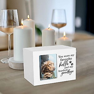 CHONIC Pet Urns for Dogs Ashes, Dog Urns with Photo Frame, Cat Ashes Keepsake Box, Loss of Dog Sympathy Urn, Pet Memorial Gifts, Pet Bereavement Gift, Dog Pass Away Remembrance Gift (White)
