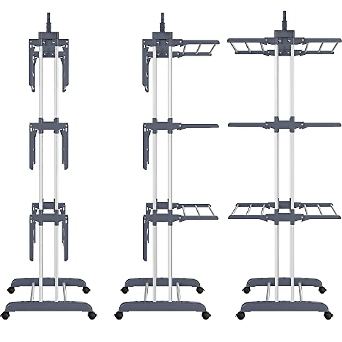 HOMIDEC Clothes Drying Rack, Oversized 4-Tier(67.7" High) Foldable Stainless Steel Drying Rack Clothing, Movable Drying Rack with 4 castors, 24 Drying Poles & 14 Hooks for Bed Linen, Clothing, Grey