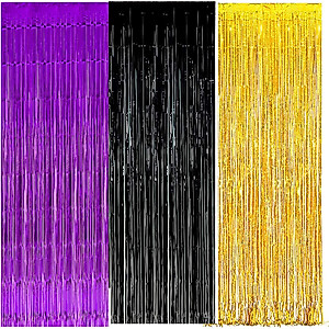 Graduation Decorations Purple Gold Black 2024/Birthday Decorations Purple Gold for Women/Foil Fringe Curtains Foil Curtains for Eid Mubarak Decorations/2024 Graduation Party Decorations