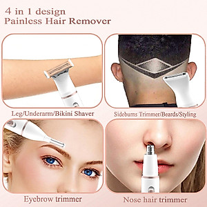 Electric Razors for Women, 4 in 1 Cordless Portable Rechargeable Womens Electric Shaver for Legs Face Eyebrow Nose Pubic Hair Bikini Trimmer, Painless Body Hair Remover by Gurelax