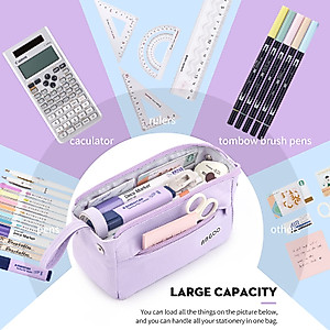 ANGOOBABY Large Capacity Pencil Case Durable Pen Pouch Portable Pencil Bag with Handle for School Teen Girl Boy Men Women Adults Purple