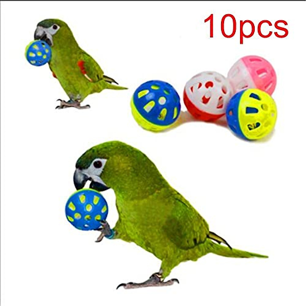 10pcs Hollow Rolling Bell Ball Plastic Parrot Cat Kitten Toy Bird Toy for Parakeet Cockatiel Parrot Chew Cage Fun Toys